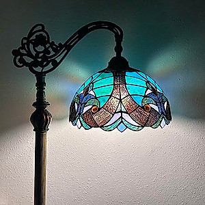 enjoy decor lamps Tiffany Floor Lamp Green Brown Liaison Stained Glass Gooseneck Adjustable LED Bulb Included for Living Room Dining Room Bedroom Office Hotel 63" H