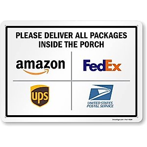 SmartSign 10 x 14 inch “Please Deliver All Packages Inside The Porch” Metal Sign with Delivery Logos, 40 mil Laminated Rustproof Aluminum, Multicolor, Made in USA