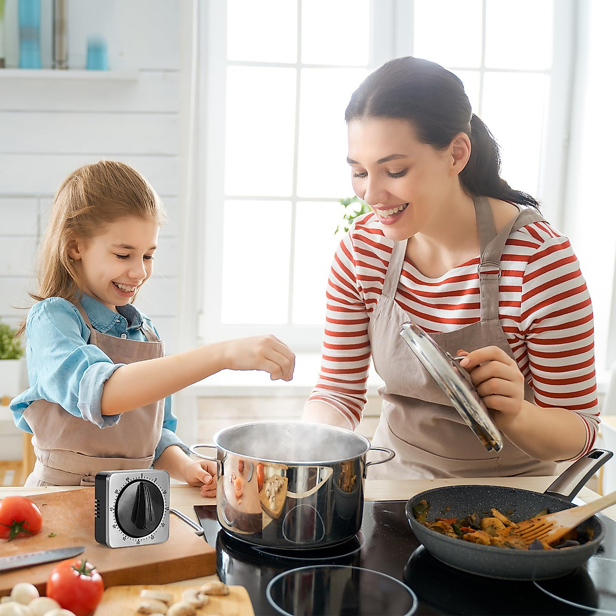 Kitchen Timers for Cooking, Chef Cooking Timer Clock with Loud Alarm,100% Mechanical Desk Timer - No Batteries Required - Magnetic Backing, Exquisite Stainless Steel Body - Countdown Reminder Magnetic