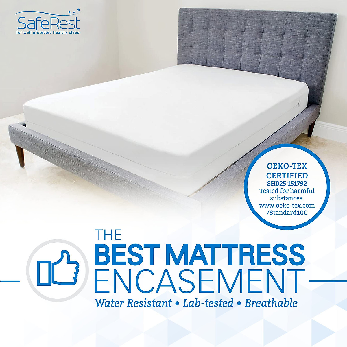 SafeRest Zippered Mattress Protector - Premium 12-15 Inch Waterproof Mattress Cover for Bed - Breathable & Noiseless Washable Mattress Encasement - Full