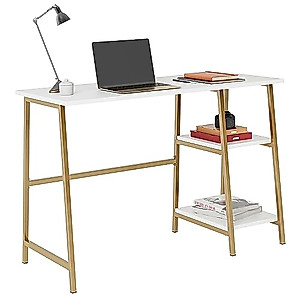 Sauder North Avenue Modern Desk with Open Shelves, L: 41.5" x W: 18.5" x H: 28.03", White Finish