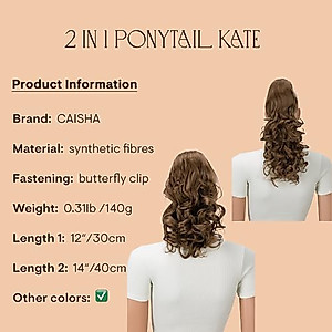CAISHA 2 IN 1 Ponytail 12" Or 14" Hairpiece Clip On Extension Voluminous Wavy Medium Brown H22-2