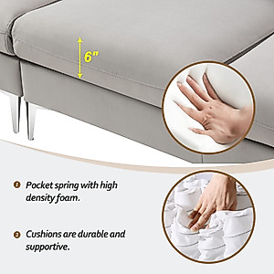 Bellemave L-Shape Sofa Convertible Sectional Sofa Couch with Chaise Left/Right Handed Chaise, High Backrest Sectional Sofa, Flannel Upholstered Couch for Living Room (Grey)