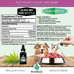 Best Paw Nutrition - Organic Hemp Oil for Dogs and Cats - Joint Pain Relief Arthritis Supplement - Natural Support for Separation Relief - Calming Aid Pets Love - from Canadian Crops - 1oz