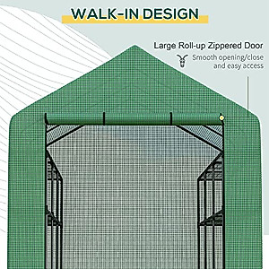 Outsunny 8' x 6' x 7' Portable Greenhouse 4-Tier Walk in Greenhouse with Roll Up Zipper Door for Flower Herb Vegetable
