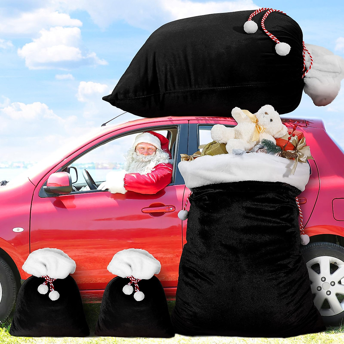 Shappy 4 Pcs Extra Large Velvet Santa Gift Bags Bulk 35 x 28 28 x 20 Luxury Jumbo Santa Gift Sacks Bags with Drawstring Giant Christmas Bags Gift Wrapping for Xmas Toys Santa Costume(Wine Red)