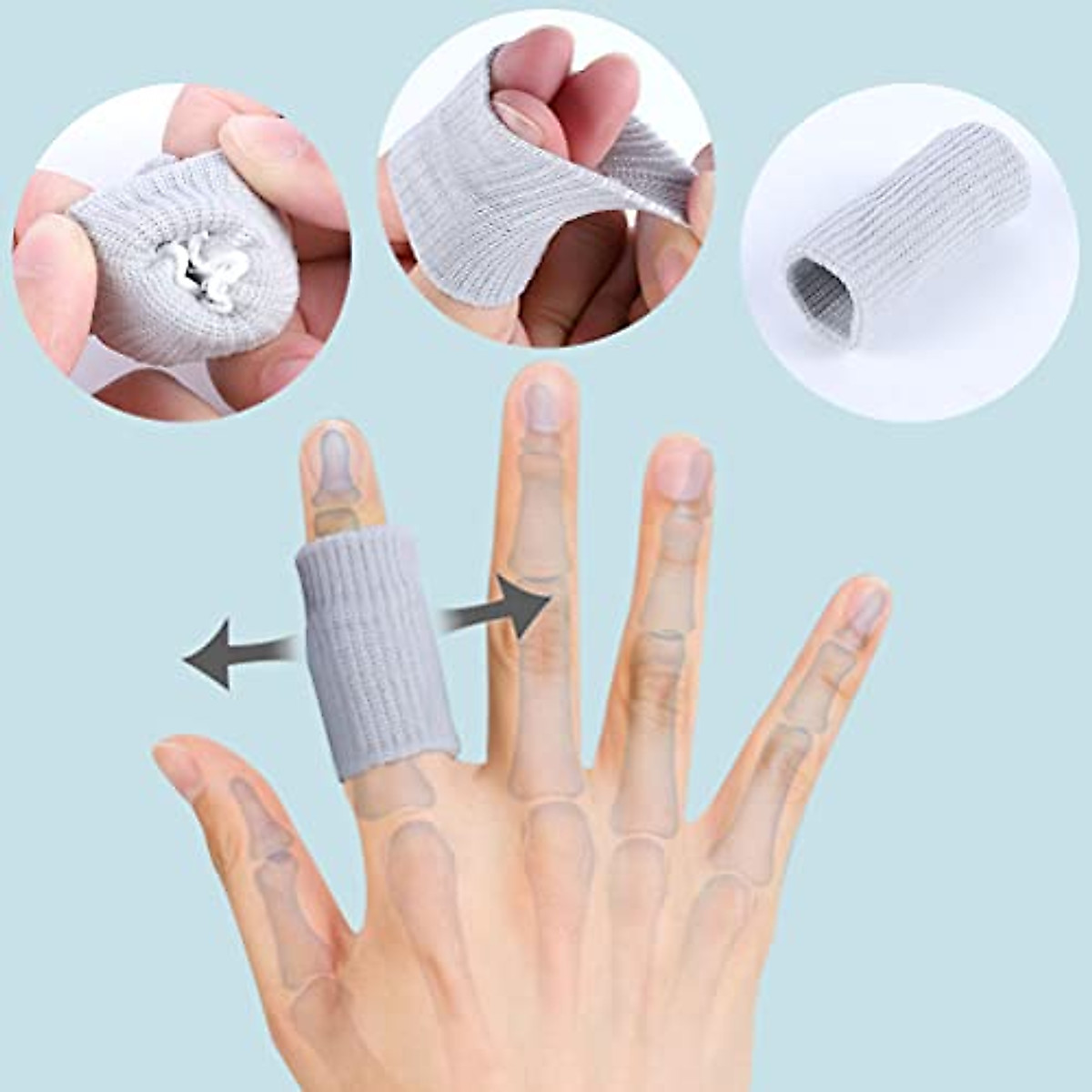 20 PCS Finger Sleeves Protectors, Sport Finger Sleeves Thumb Brace Support Finger Brace Elastic Thumb Sleeves for Relieving Pain Arthritis Trigger Finger (Black Grey)