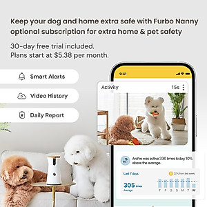 Furbo 360° Dog Camera: [New 2022] Rotating 360° View Wide-Angle Pet Camera with Treat Tossing, Color Night Vision, 1080p HD Pan, 2-Way Audio, Barking Alerts, WiFi, Designed for Dogs