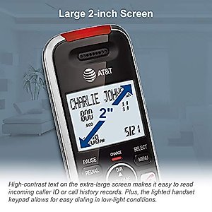AT&T BL102-2 DECT 6.0 2-Handset Cordless Phone for Home with Answering Machine, Call Blocking, Caller ID Announcer, Audio Assist, Intercom, and Unsurpassed Range, Silver/Black
