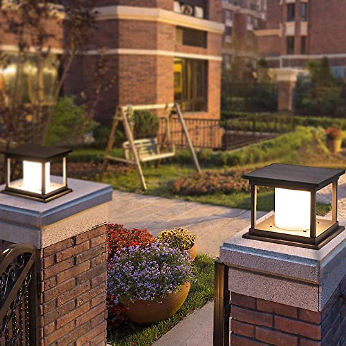CZLZY Modern Simple Aluminum Square Column Light Solar LED Pillar Lamp Outdoor Post Light Fixtures Waterproof IP65 Courtyard Gate Fence Landscape Light Deck Bollard Light