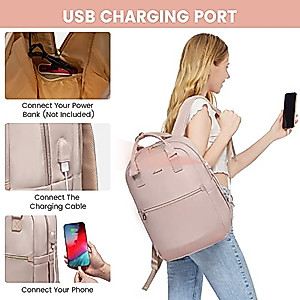 LOVEVOOK Laptop Backpack for Women, 15.6 inch Laptop Bag with USB Port, Fashion Work Business backpack purse, Travel Professor Nurse Computer Bagpack, Waterproof Hiking Daypack, Light Pink