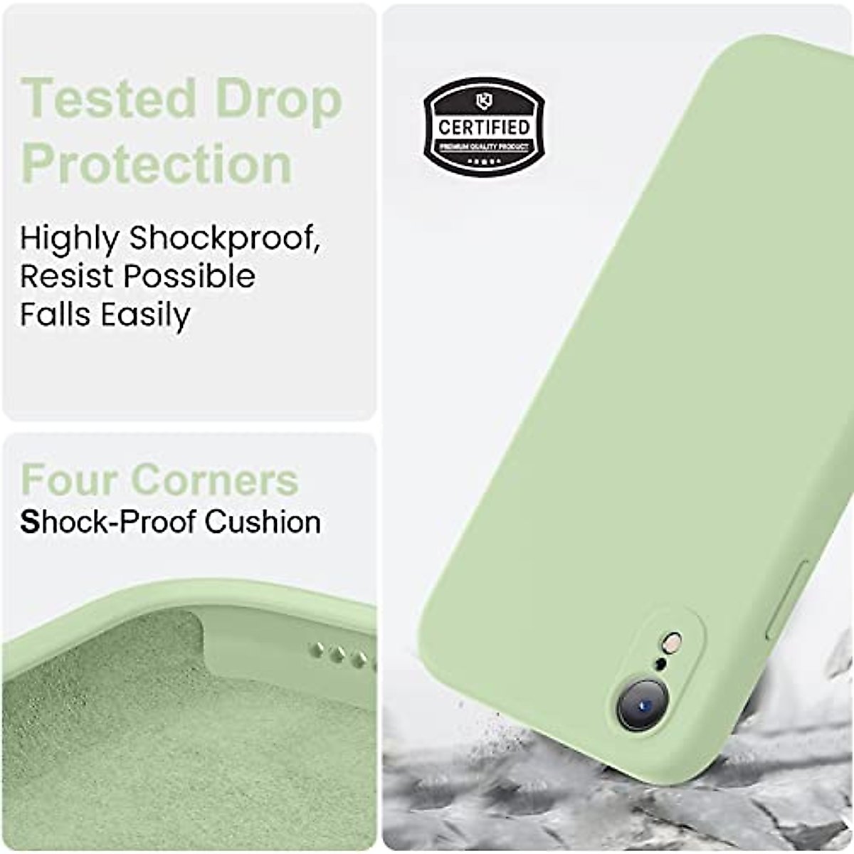 Vooii Compatible with iPhone XR Case, Upgraded Liquid Silicone with [Square Edges] [Camera Protection] [Soft Anti-Scratch Microfiber Lining] Phone Case for iPhone 10 XR 6.1 inch - Matcha