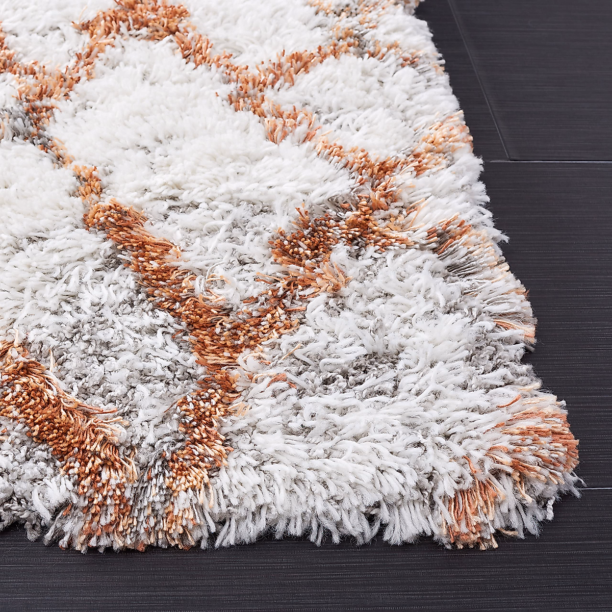 SAFAVIEH Horizon Shag Collection Area Rug - 8' x 10', Ivory & Rust, Modern Abstract Design, Non-Shedding & Easy Care, 2.5-inch Thick Ideal for High Traffic Areas in Living Room, Bedroom (HZN894P)