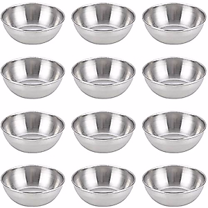 Lomodo 12 Pack Stainless Steel Sauce Bowls Round Seasoning Dishes Mini Saucers Dishes Sushi Dipping Bowel Appetizer Plate (3.23 inch x 1.18 inch x 2.05 inch)