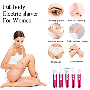 Electric Lady Shaver,Women Razors for Shaving 5-in-1 Set Painless Hair Shaver for Women Face, Eyebrow, Legs and Underarm, Portable Bikini Trimmer Wet & Dry Hair Removal, Micro USB Rechargeable