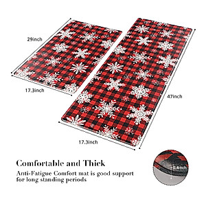 Anti Fatigue Kitchen Rugs Christmas Snowflake Buffalo Plaid Kitchen Mats Set of 2 Cushioned Comfort Standing Mats Non Slip Waterproof Kitchen Carpet for Sink 17.3"x29"+17.3"x47"