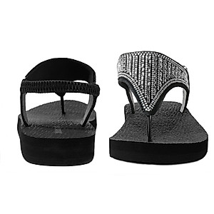 Teezerber Women's Yoga Mat Flat Sling Sandals Slingback Rhinestone Flip Flops Sandal Black White 9