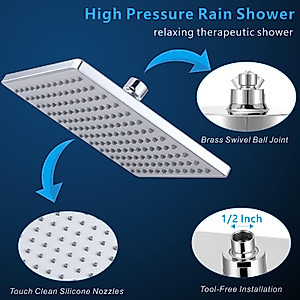 Voolan High Pressure Rain Shower Head, Luxury Modern Look, The Perfect Adjustable Replacement For Your Bathroom Shower Heads, Comfortable Shower Experience Even at Low Water Flow (Chrome)