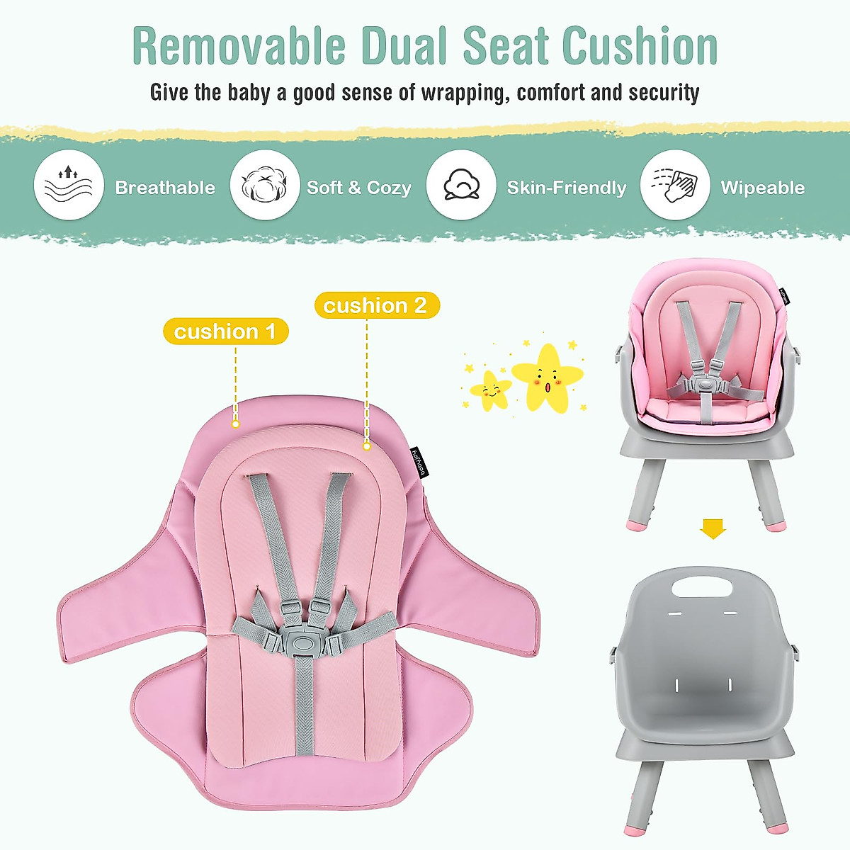 HONEY JOY 8 in 1 Baby High Chair, Convertible Highchair for Babies and Toddlers/Table and Chair Set/Building Block Table/Booster Seat/Stool/Toddler Chair with Safety Harness (Pink)