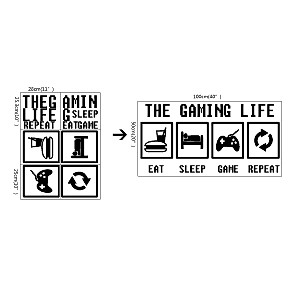 JUEKUI Eat Sleep Game Repeat Controllers Wall Decal The Gaming Life Vinyl Sticker Kids Room Decor Wall Art Poster Decoration W115 (Black)