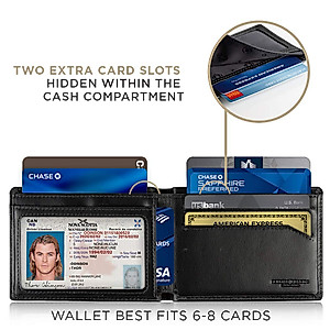 SERMAN BRANDS Mens Slim Bifold Wallet RFID Blocking Minimalist Front Pocket Full Grain Leather Wallets for Men - Thin & Stylish (Jet Black Elite)