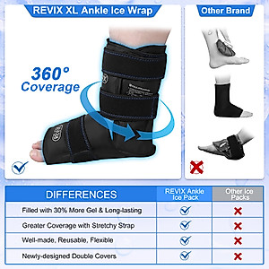 REVIX XL Ankle Ice Pack Wrap for Swelling and Cold Pack Foot Pain Relief, Heel Ice Pack for Injuries Reusable Gel, Ankle Ice Wrap for Plantar Fasciitis, Achilles Tendonitis, Sprained Ankles, Black
