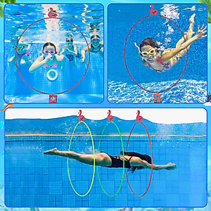 15PCS Pool Toys Games Set-5 Diving Through Swim Rings + 5 Flamingo Buoys + 5 Sand Bags for Kids 3,4,5,6,7,8,9,10,11,12 Adults-Swimming Thru Pool Hoop Accessories Water Sport Gifts (Assembly Needed)