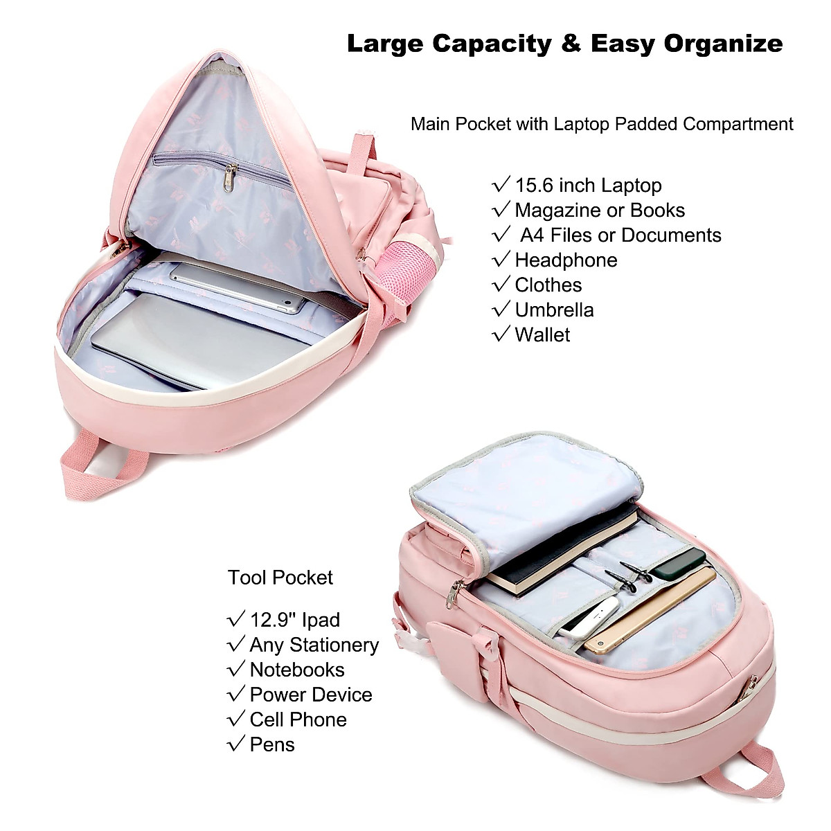 Laptop Backpacks 16 Inch School Bag with Lunch Box Set College Elementary Backpack Cute Lunch Bag Anti Theft Travel Daypack Large Bookbags for Teens Girls Women Kids Students (Pink- Dance Girls)