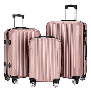 Karl home Luggage Set of 3 Hardside Carry on Suitcase Sets with Spinner Wheels & TSA lock, Portable Lightweight ABS Luggages for Travel, Business - Rose Gold (20/24/28)