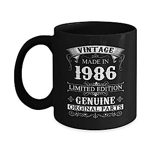 Tesy Home 37th Birthday Ideas For Men Women Him Her | Gifts For 37 Years Old Bday Party For Mom Dad Boys Girls | 1986 Vintage Genuine Part D005 | 11oz Black Coffee Mug D5-1986