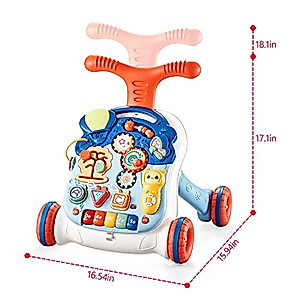 Baby Sit-to-Stand Walker with Wheels, Baby Entertainment Table Early Education Activity Center,Toddler Baby Push Walker for Boy and Girl 12 Months -3 Year Old