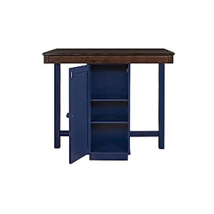 Knocbel Farmhouse 4-Person Counter Height Rectangular Dining Table with Adjustable Shelves and Wine Rack, Wooden Kitchen Dining Room Small Space Furniture (Brown and Blue)