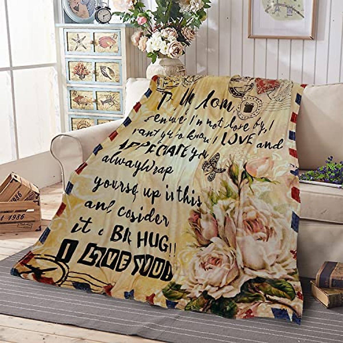 Wamnort Mom Blanket Gift Personalized Fleece Throw Envelope Blanket Birthday Gifts for Women from Daughter 50x60 inch