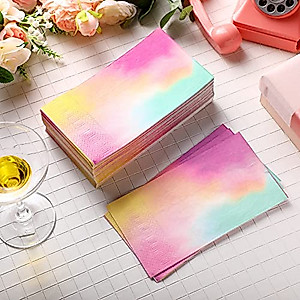 Ctosree 200 Pieces Pastel Rainbow Napkins Disposable Guests Paper Napkins for Birthday Party Disposable Hand Towels for Bathroom Decorative Napkins for Baby Shower Girl Birthday Wedding Rainbow Party