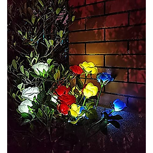 KAQ 2PACK-Outdoor Halloween Solar Garden Flower Lights with 5 Rose Flowers, Upgraded LED Solar Rose Lights with Stake, Waterproof Solar Decorative Lights for Wedding Halloween Decorations (Yellow)