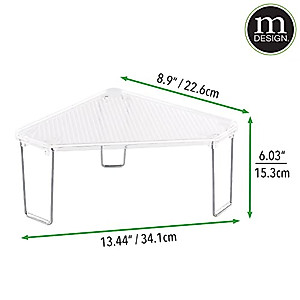 mDesign Plastic/Steel Corner Stackable Rack, Storage Organizer Shelf for Bathroom, Vanity, Countertop, Sink, Cabinet, Holds Makeup, Shower Accessories, Ligne Collection - Clear