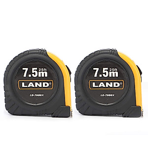 LAND 25Ft Retractable Measuring Tape - 2 Pack Heavy Duty Tape Measure, Inch/Metric Double Scale, Sturdy Matte Blade, Magnetic Hook For Measurement Alone, TPR Rubber Protective Case (25FT(2 PACK))