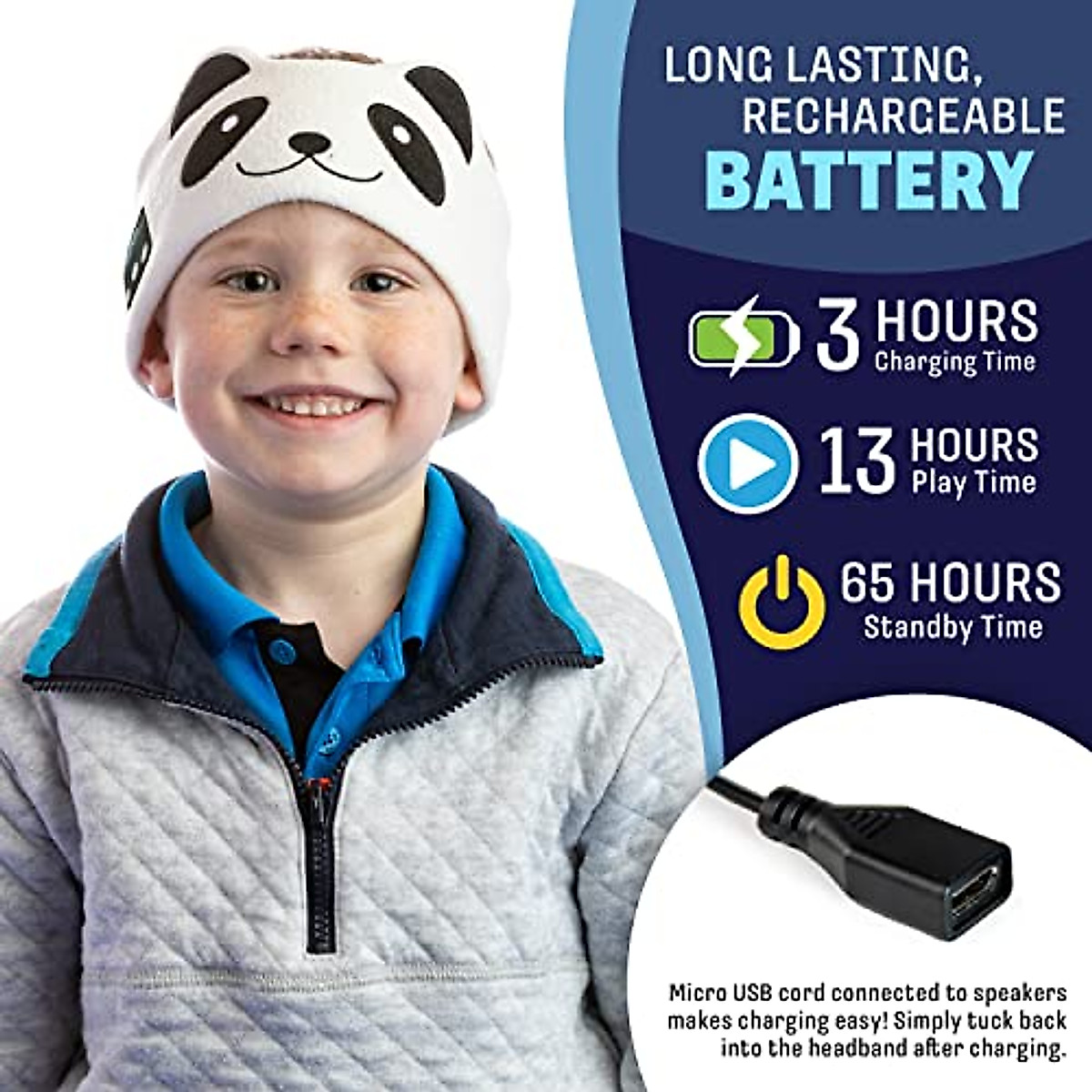 CozyPhones Over The Ear Headband Headphones - Kids Wireless Headphones Volume Limited with Thin Speakers & Super Soft Fleece Headband - Panda