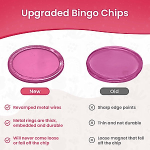 MR CHIPS Magnetic Bingo Chips with Metal Ring 3/4 Inch 200 Upgraded Pieces Pink Transparent - Available in 7 Colors A Reusable Storage Bag