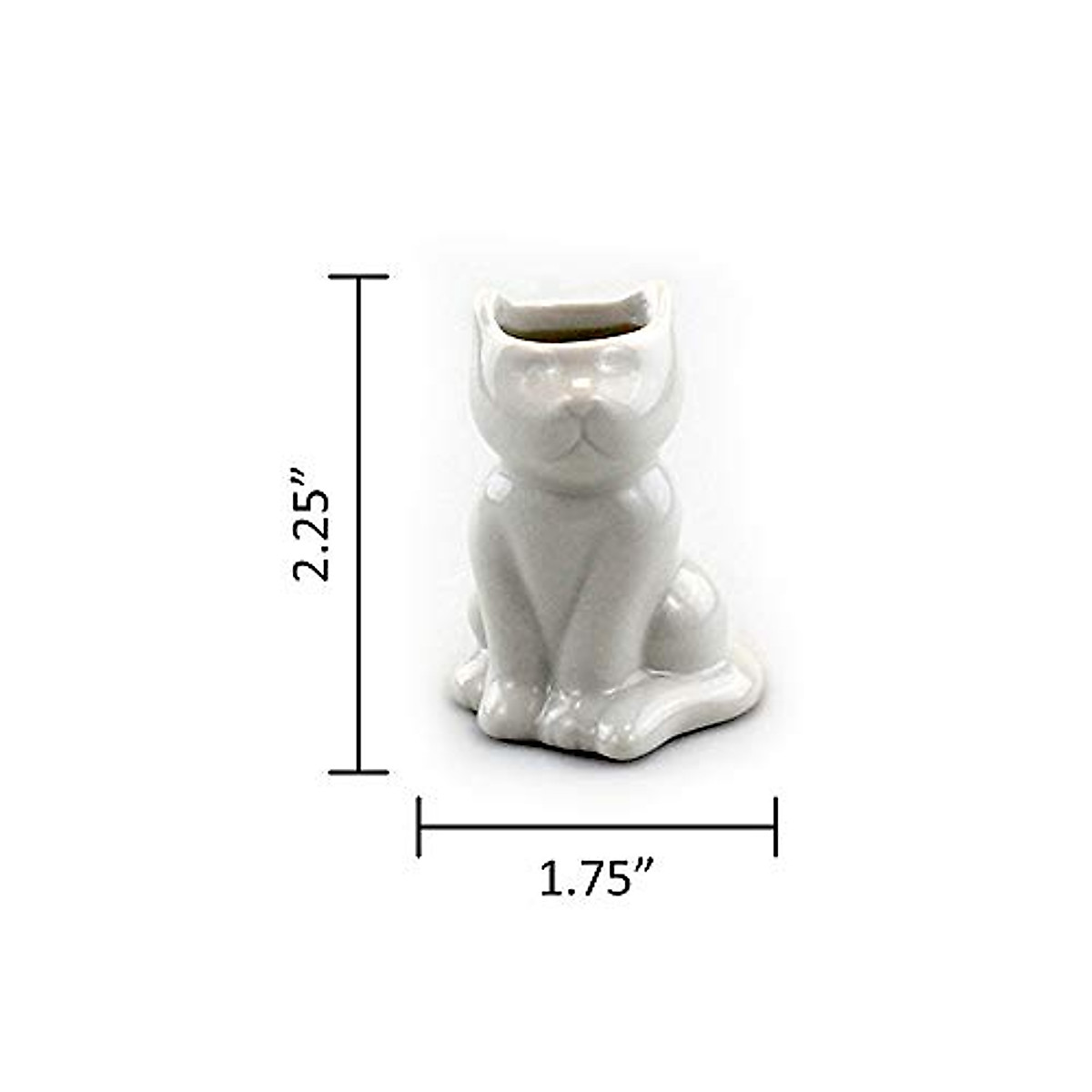 NW Wholesaler 2.25 Inch White Ceramic Cat Shaped Air Plant Holder - (Ceramic Only) Table Top Display Animal Shaped Planters and Vases for Air Plants and Other Mini Plants