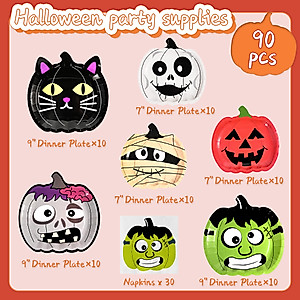 SJJPDYY Halloween Plates and Napkins Tableware Halloween Party Decorations Tableware Disposable Pumpkin Monster Vampire Bat Themed Paper Plates Napkins Party Supplies