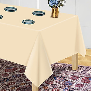 byojia 8Pcs Beige Plastic Tablecloths for Rectangle Tables, Plastic Table Cover Disposable Ivory Party Table Cloths for Wedding Birthday Baby Shower Anniversary Christmas Party Decorations (54 x108)