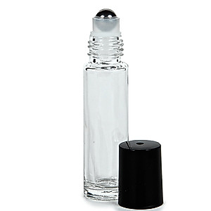 Vivaplex, 24, Clear, 10 ml Glass Roll-on Bottles with Stainless Steel Roller Balls. 3-3 ml Droppers included