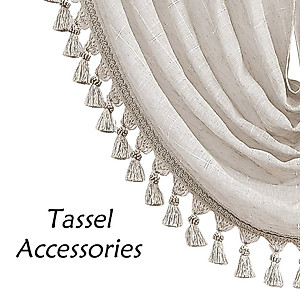 Central Park Linen Waterfall Valance Window Curtain Linen Texture White GEO Embroidery Rod Pocket for Living and Bedroom Semi Sheer Kitchen Curtain, 56"x38", 1 Piece