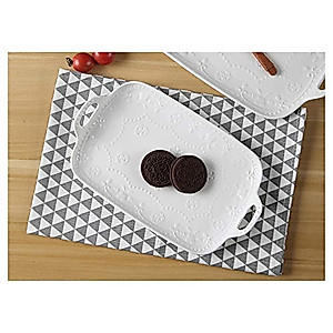 LEUYA Dinner Plate 2pcs Set,10+12inch, White Embossed Porcelain Square Tray with Handle, Ceramic Buffet Tray, Chafing Dish, Display Plate
