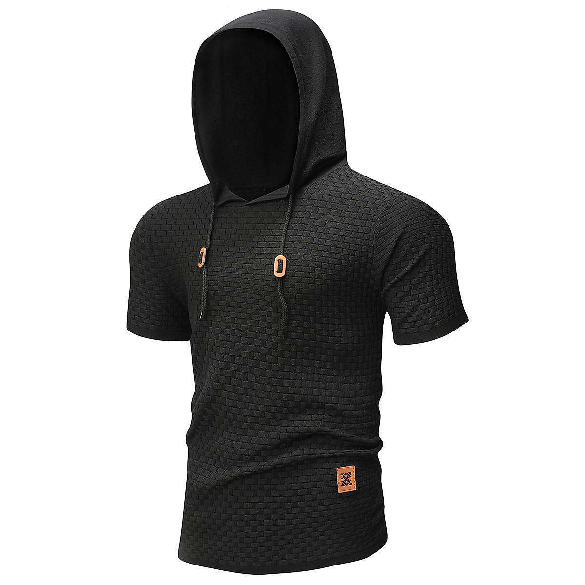 Zaitun Men's Short Sleeve Hoodie Shirt Casual Waffle Knitted Pullover Sweater Black