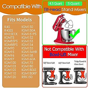 Stainless Steel Flex Edge Beater for KitchenAid Mixer, Fits Tilt-Head Stand Mixer Bowls For 4.5-5 Quart Bowls, Kitchenaid Paddle Attachment by ABTER