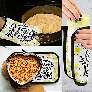 ALAZA If Life Gives You Lemons Make Lemonade Oven Mitts and Pot Holders Sets Heat Resistant Kitchen Oven Gloves Potholder for Cooking Baking Grill