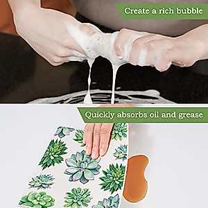 AnyDesign Succulent Swedish Dishcloth Green Mini Plants Absorbent Cotton Kitchen Towel Reusable Cleaning Dish Cloth for Spring Summer Party Home Housewarming, 7 x 8 Inch, 4 Pack