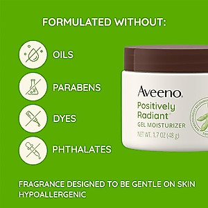 Aveeno Positively Radiant Daily Gel Facial Moisturizer with Hyaluronic Acid & Tone-Correcting Soy, Hydrating & Brightening Gel Face Cream Evens Skin Tone & Texture, Hypoallergenic, 1.7 oz